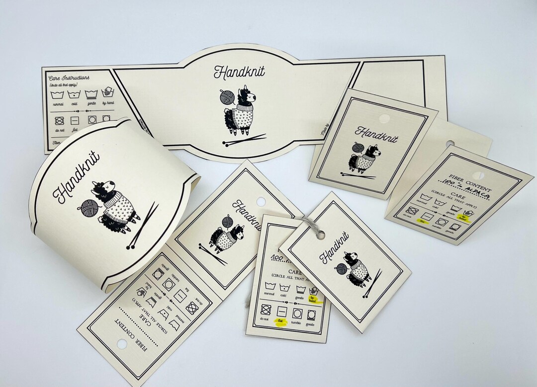 Printable Handknit Labels: Fancy Alpaca Garment Wrap and Care Tags Set ...