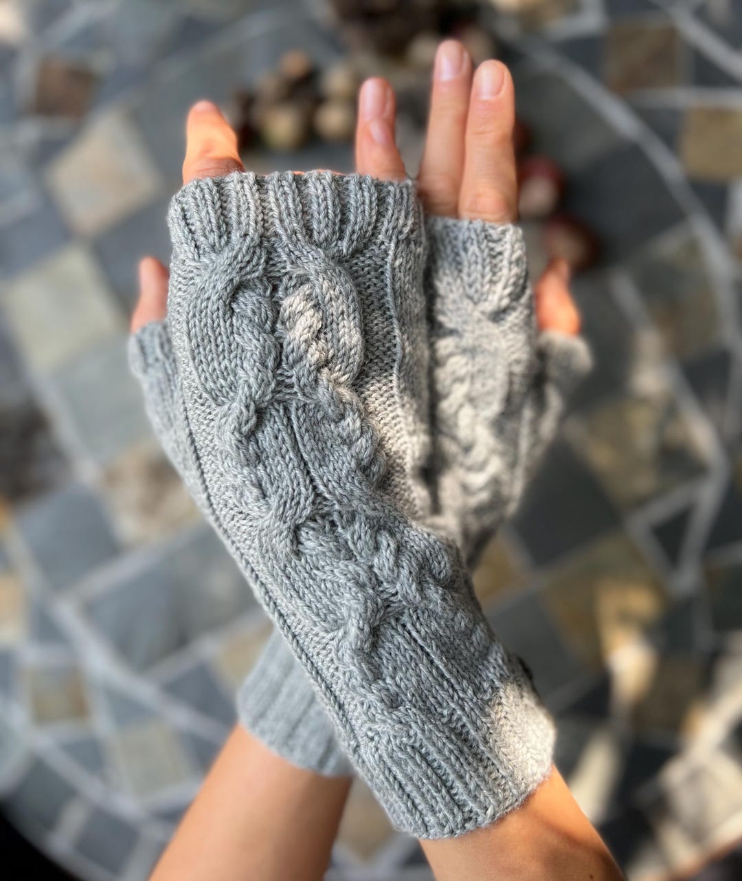 Handknitted, Letko Fingerless Gloves, Silver Grey Hand Warmers, Wool ...