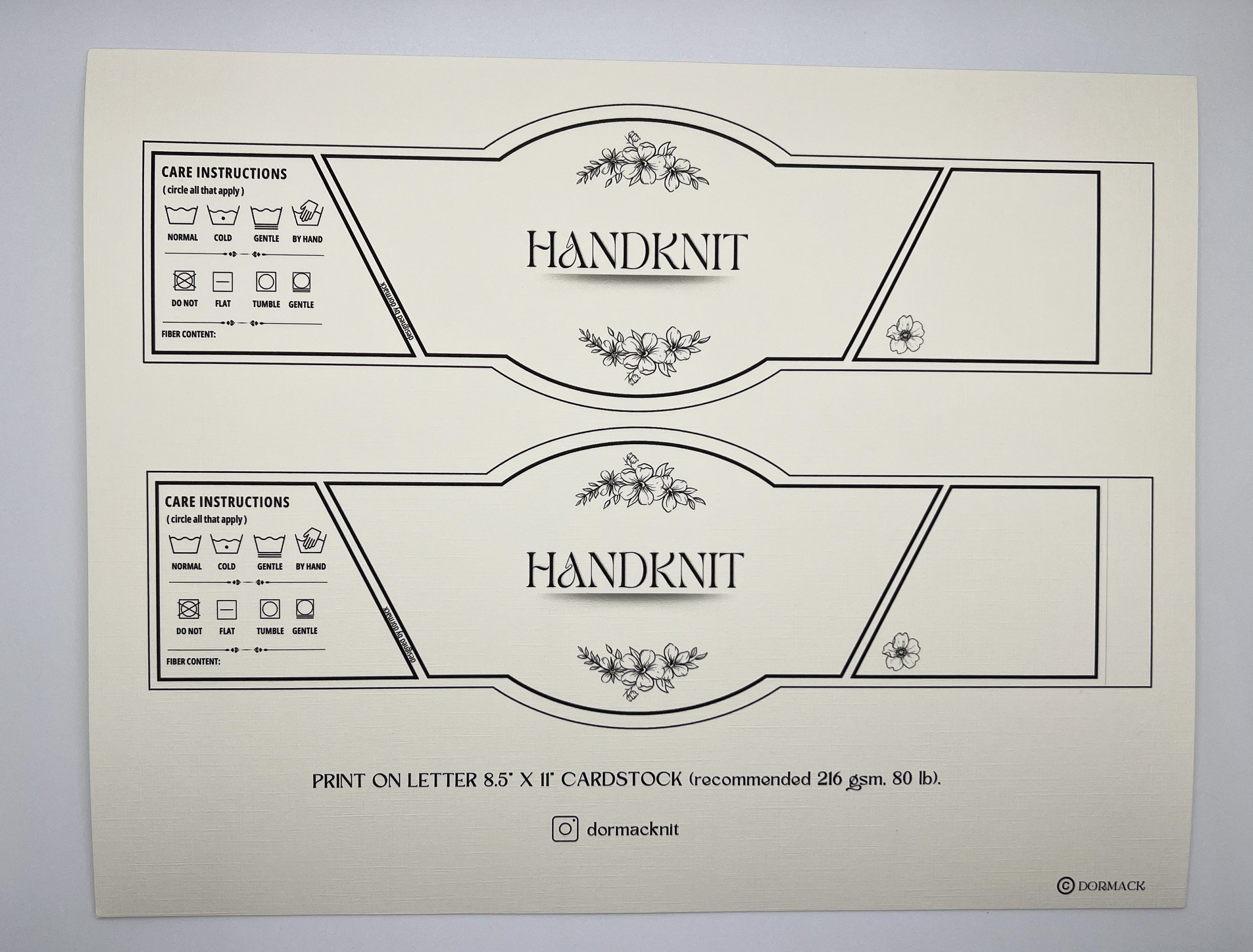 Handknit, Set of Two Pdfs, Wrap Label and Care Tags, Printable Knitting ...