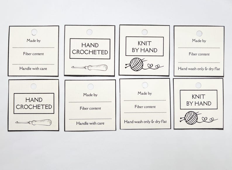 Hand Crocheted, Square Tags, Crochet Hook, Printable Crochet Labels ...