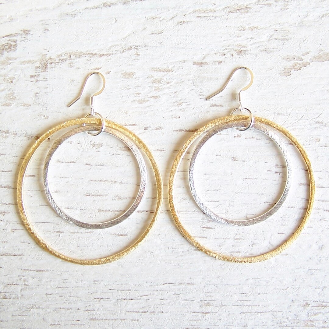 Mixed Metal Hoop Earrings, Hammered Gold and Silver, Olympia Earrings ...