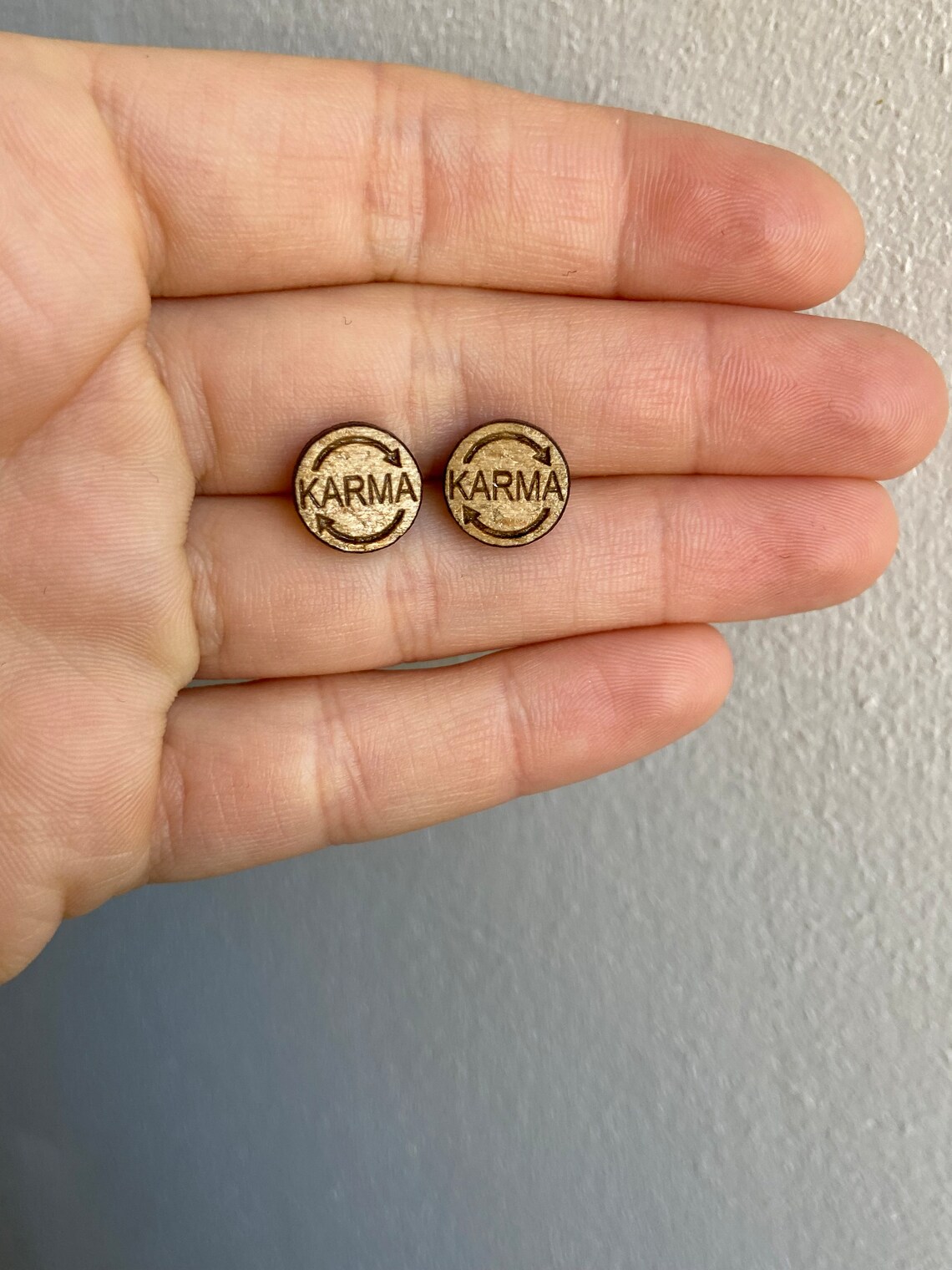 Oak Wood KARMA Stud Earrings Round Everyday Earrings Simply Clear ...