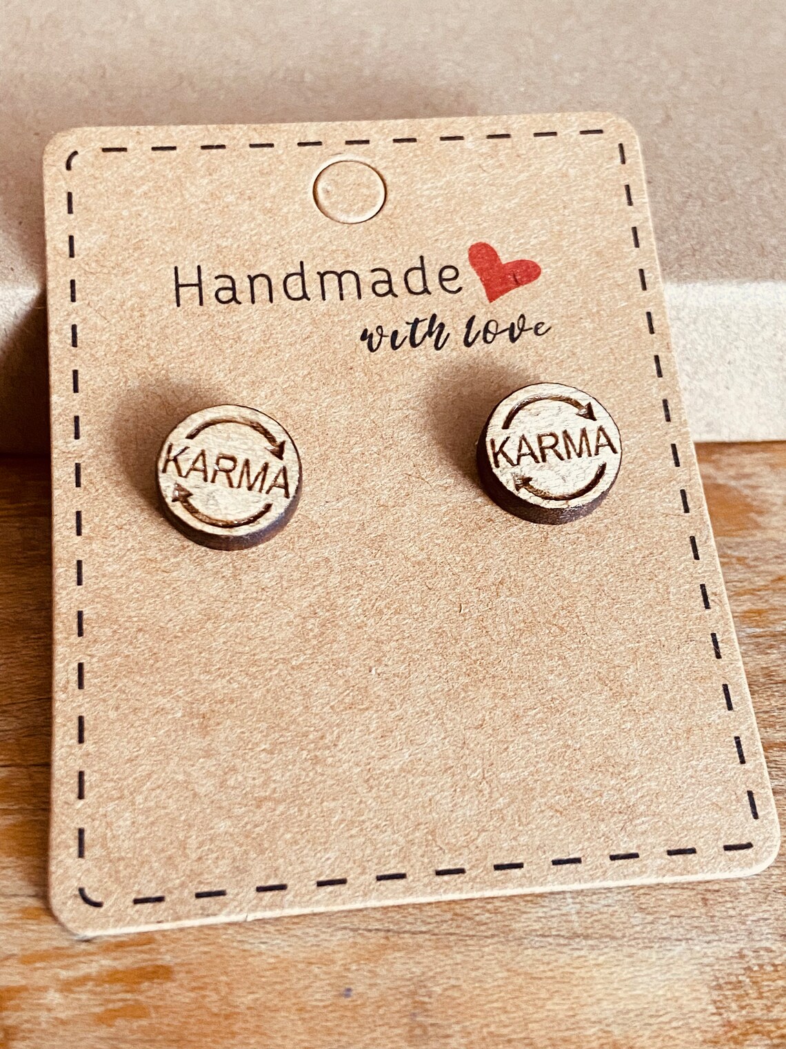 Oak Wood KARMA Stud Earrings Round Everyday Earrings Simply Clear ...