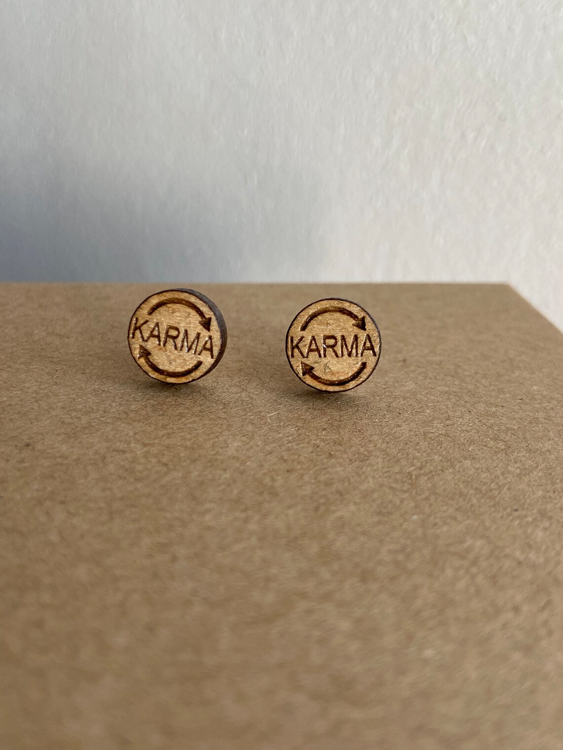 Oak Wood KARMA Stud Earrings Round Everyday Earrings Simply Clear ...