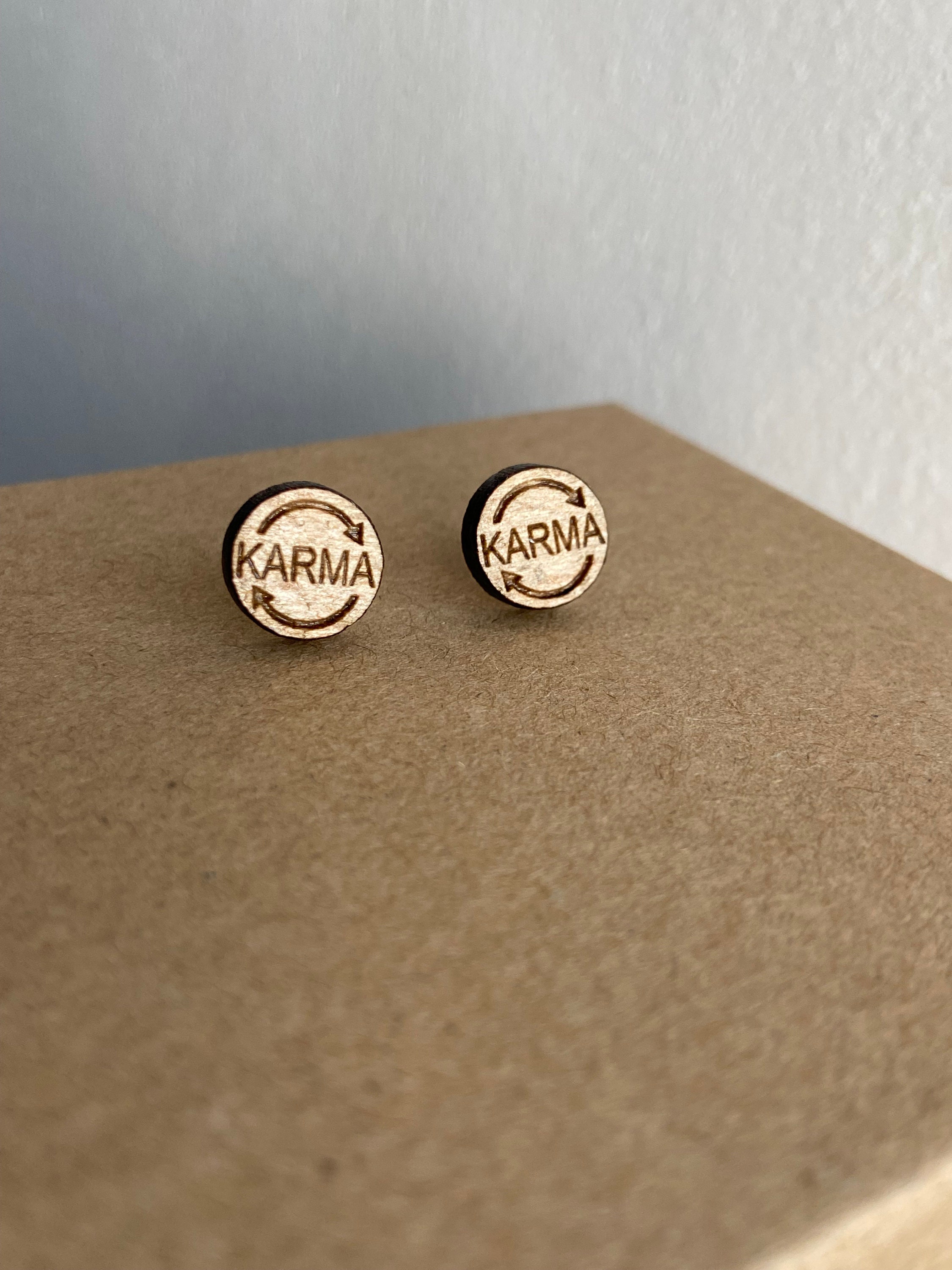 Oak Wood KARMA Stud Earrings Round Everyday Earrings Simply Clear ...