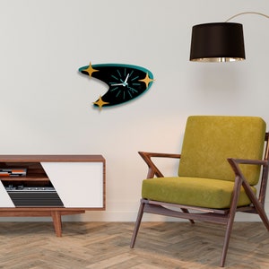 Mid Century Modern Boomerang Clock, Kitchen Wall Decor, Handmade Wooden ...