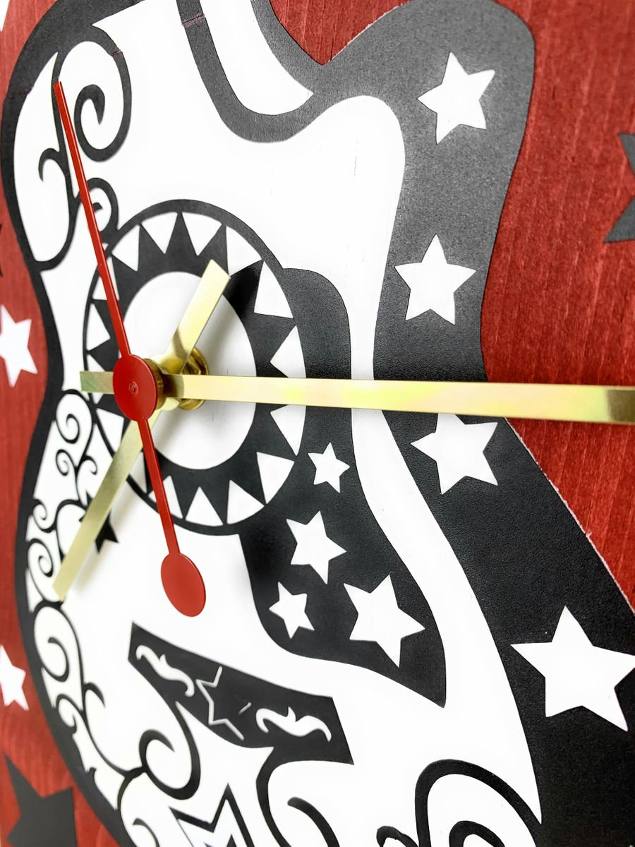 Wood Wall Clock in Red Wash guitar Star Pine Plank - Etsy