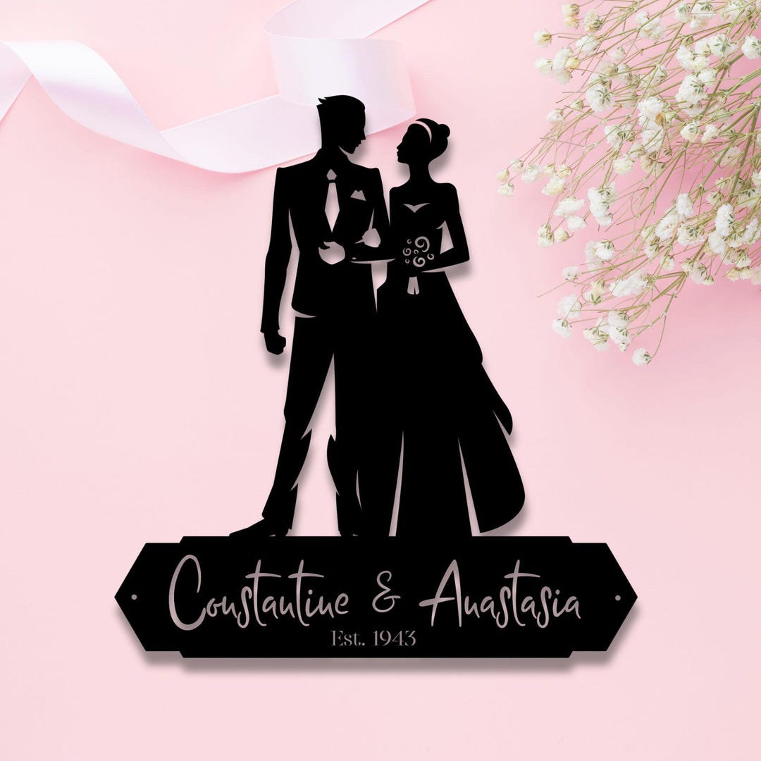 Newlywed Couple Name Art, Personalized Bride and Groom Metal Name Sign ...