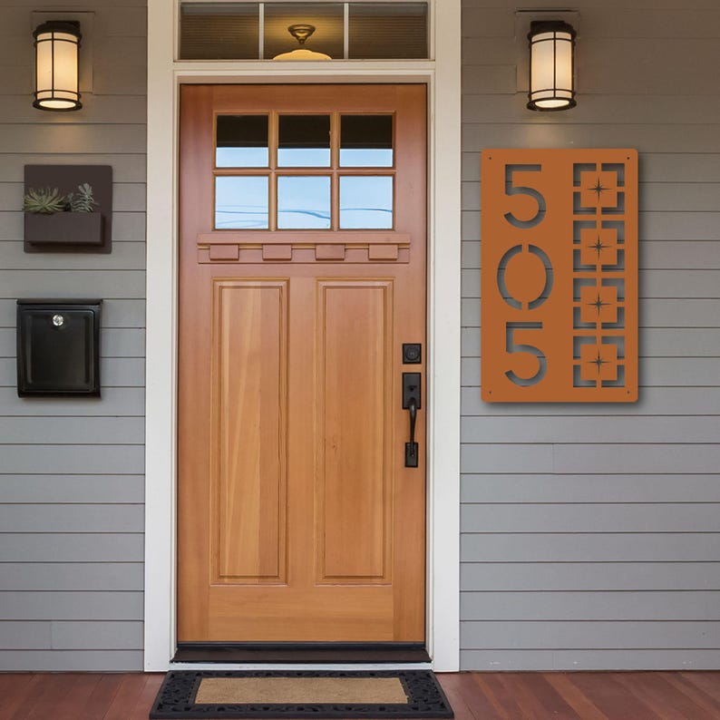 Vertical Address Sign With Starburst, Mid Century Modern Style Outdoor ...