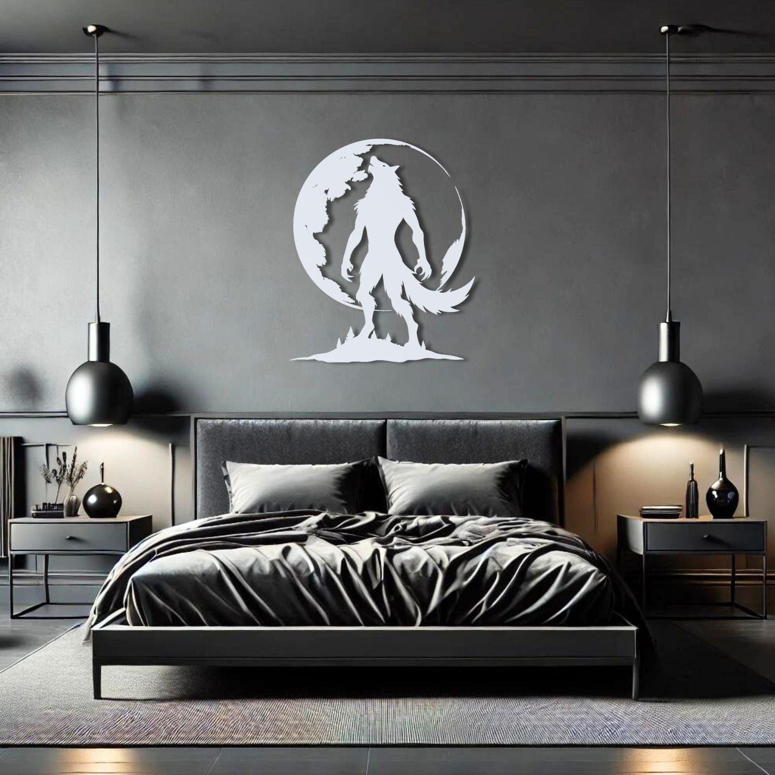 Werewolf Howling at Moon Metal Wall Art, Gothic Home Decor, Spooky ...