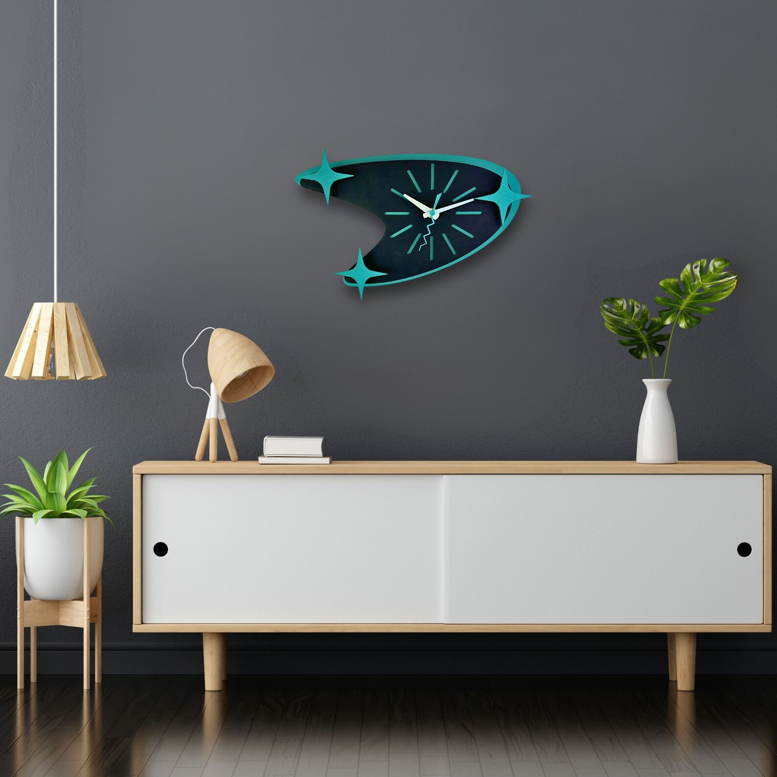 Mid Century Modern Boomerang Clock, Dorm Decor Gift, Small Starburst ...