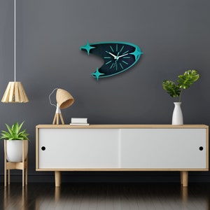 Mid Century Modern Boomerang Clock, Kitchen Wall Decor, Handmade Wooden ...