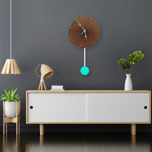 Mesquite Wood Pendulum Wall Clock, Colorful Hanging Art for Wall, Unique Modern Farmhouse Decor ...