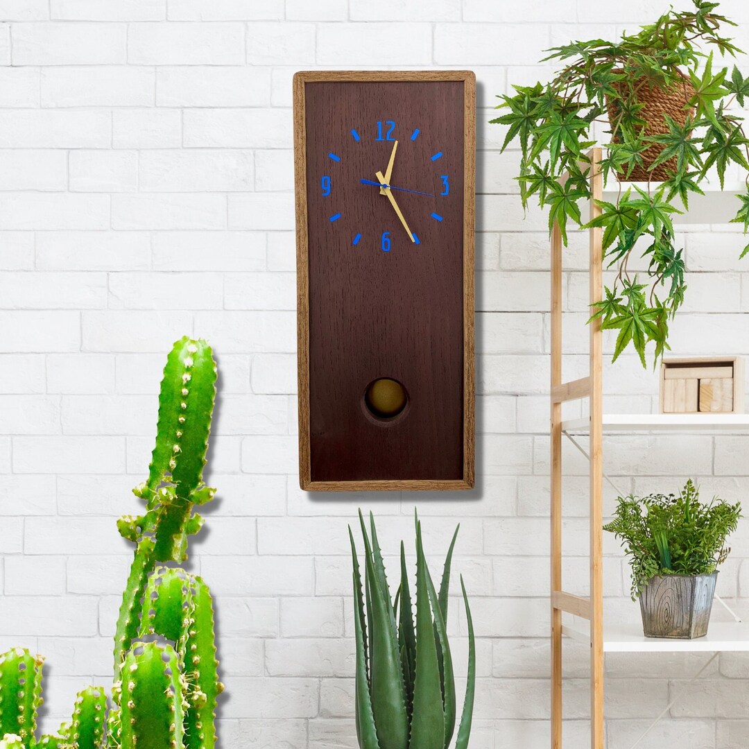 Pendulum Wall Clock in Gold & Blue, Kingwood Clocks Cedar Wood Long Box ...