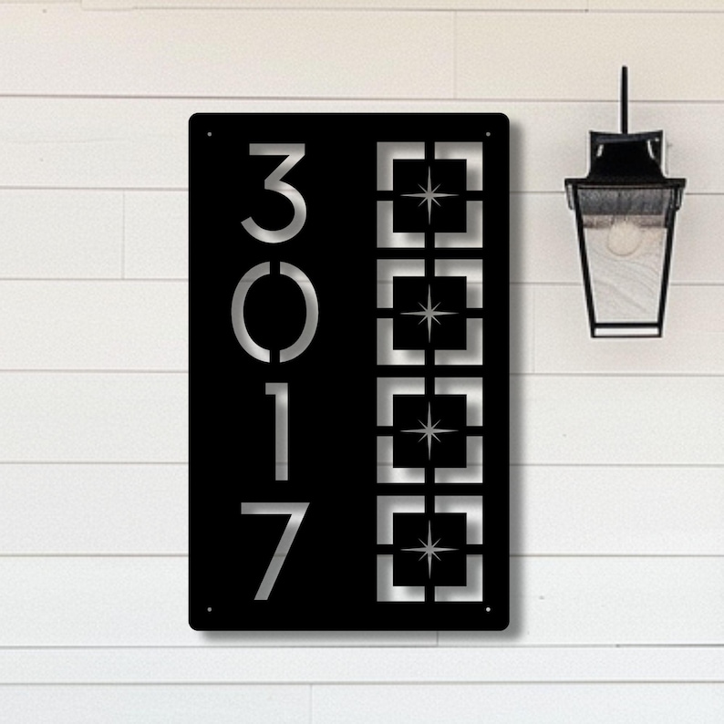 Vertical Address Sign With Starburst, Mid Century Modern Style Outdoor ...