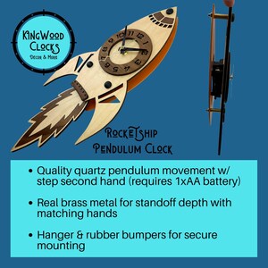 Rocket Pendulum Wall Clock, Astronaut Boy's Space Bedroom Decor, Mid ...