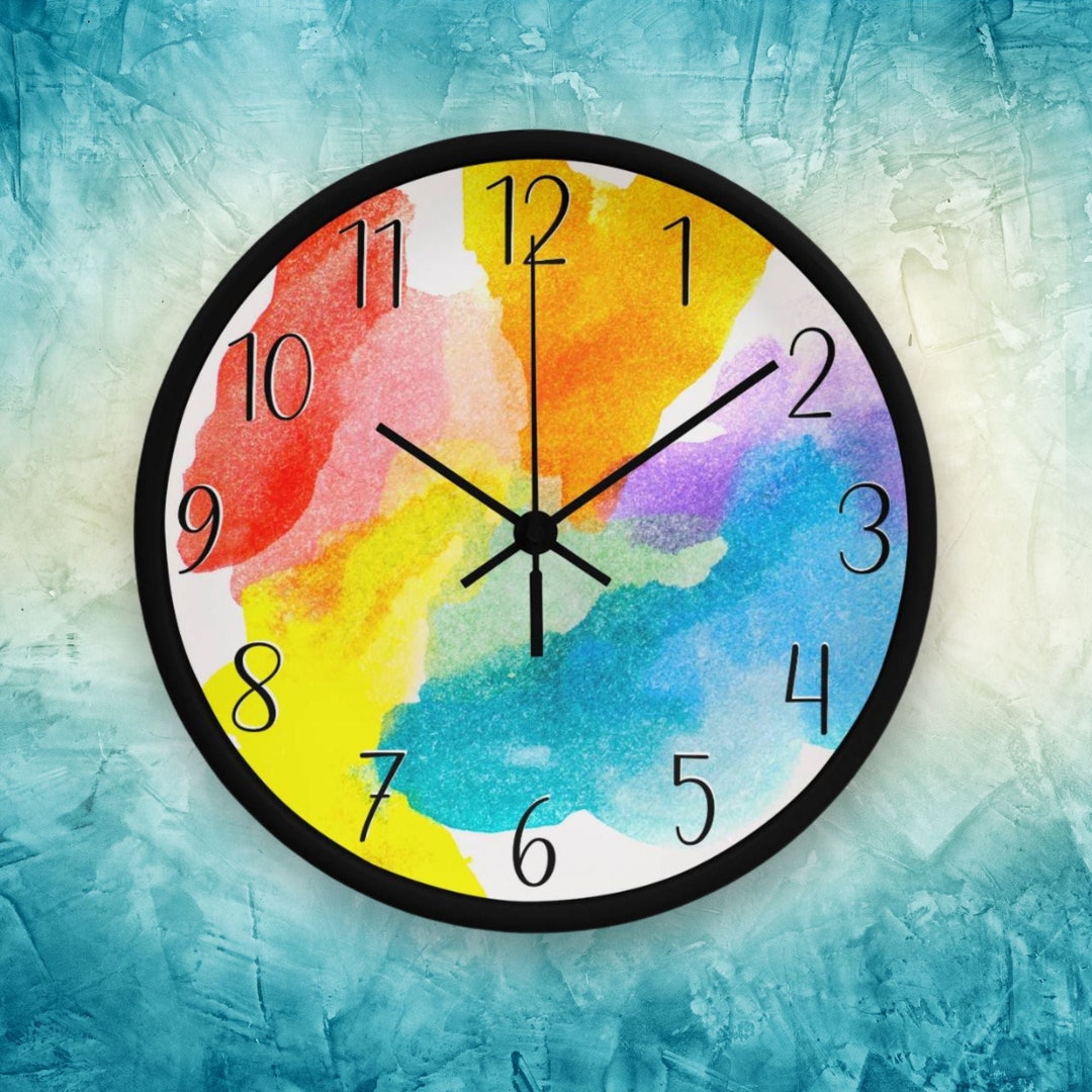Watercolor Rainbow Wall Clock, Unique Round Hanging Art, Birthday Gift ...