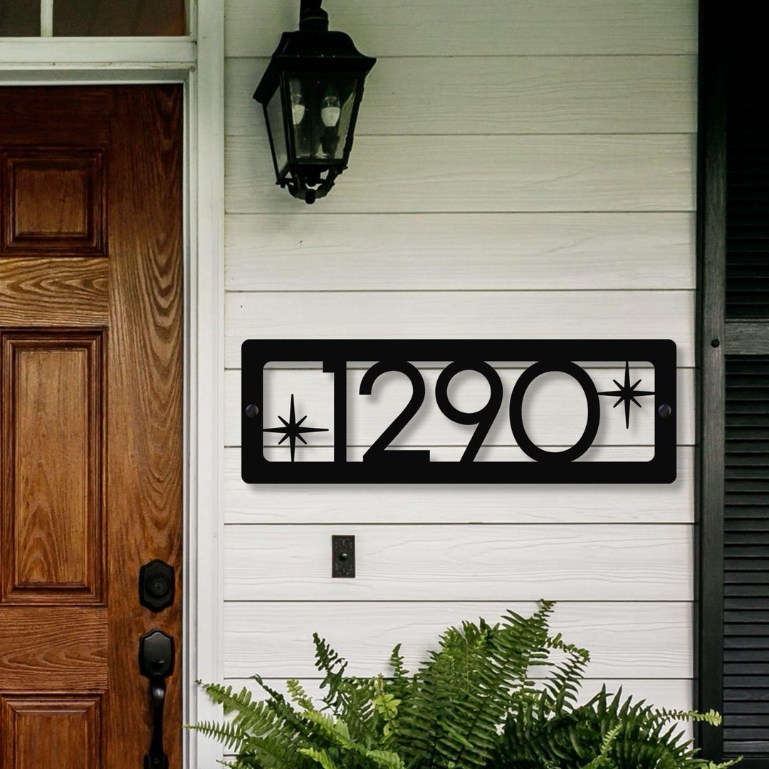 Horizontal Address Sign, Custom Metal Numbers and MCM Starburst Decor ...