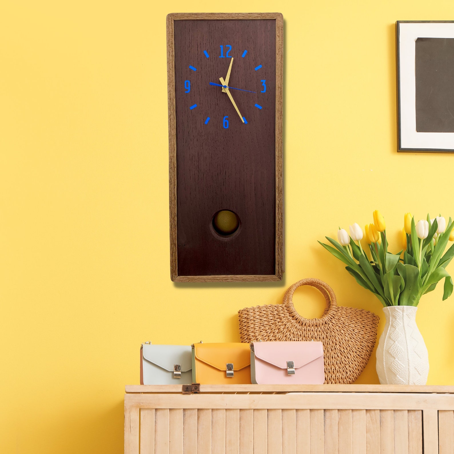 Kingwood Cedar Pendulum Clock in Gold & Blue - Etsy