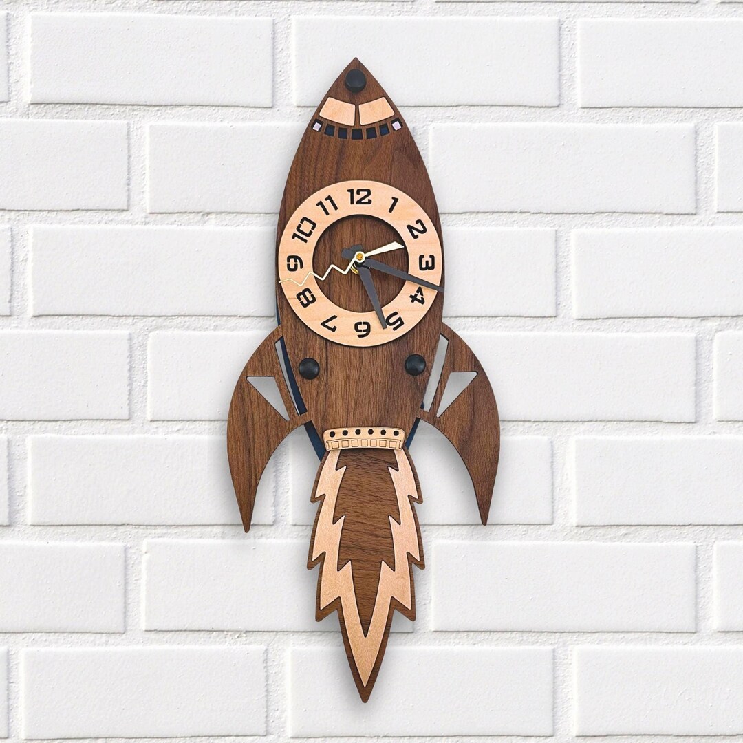 Rocket Pendulum Wall Clock, Baby Boy's Space Bedroom Decor, Mid Century ...