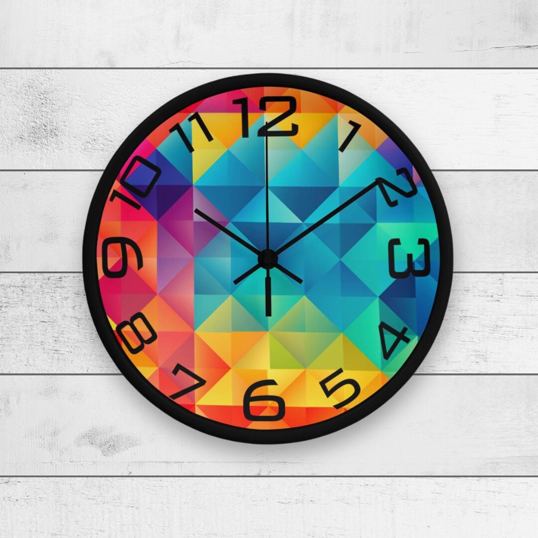 Geometric Prism Wall Clock, Modern Round Colorful Office Art, Birthday ...