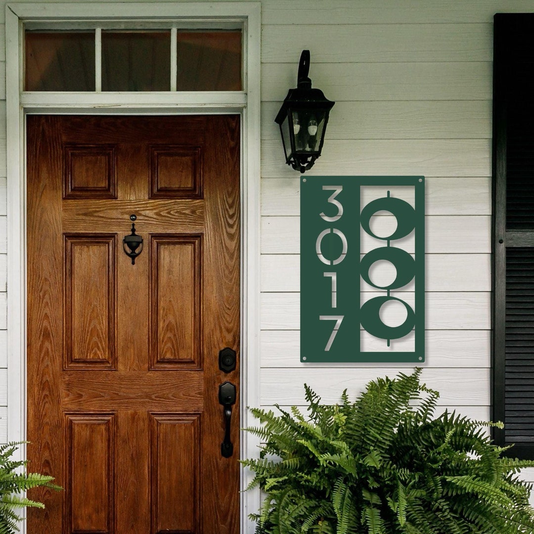 Metal Address Sign, Stylish Vertical Numbers Plaque, Colorful MCM Olive ...