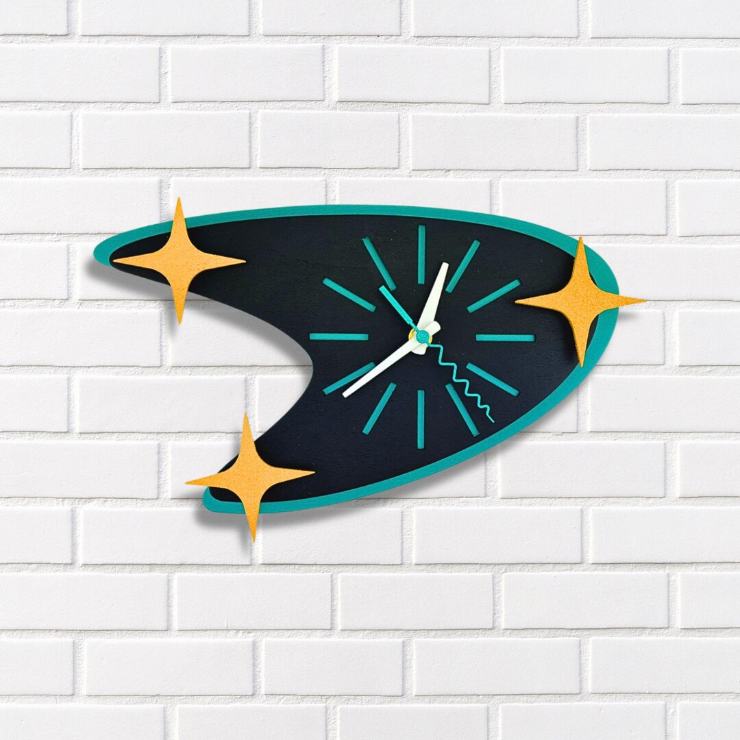 Mid Century Modern Boomerang Clock, Kitchen Wall Decor, Handmade Wooden ...