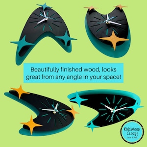 Mid Century Modern Boomerang Clock, Kitchen Wall Decor, Handmade Wooden ...