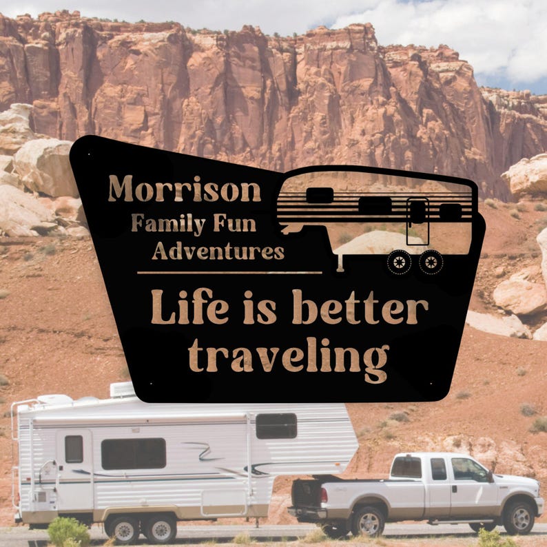 Custom RV Name Sign, Personalized Fifth Wheel Name Decor, Road Travel ...