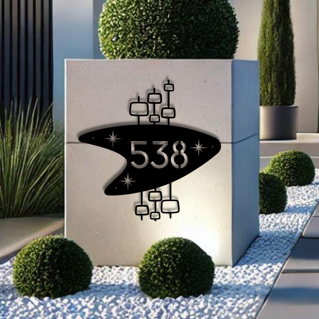 MCM Boomerang Address Sign, Mid Century Modern House Number, Front ...