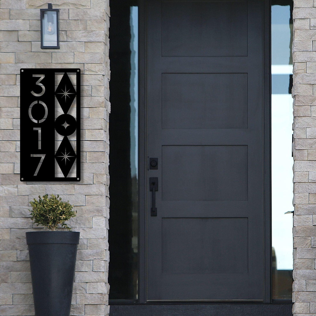 Vertical Metal Address Sign, MCM Numbers Steel Plaque, Mid Century ...