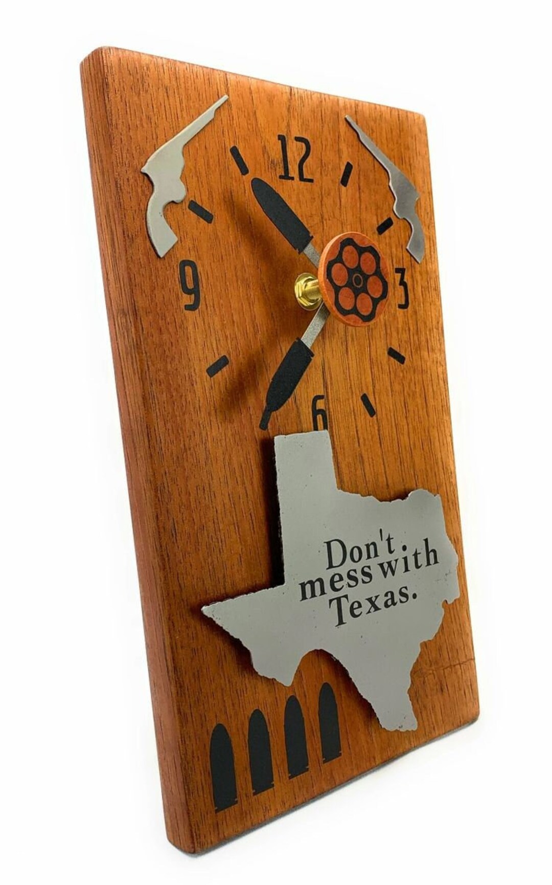 Wall Clock guns Over Texas on Spanish Cedar Wood Plank, Father's Day ...