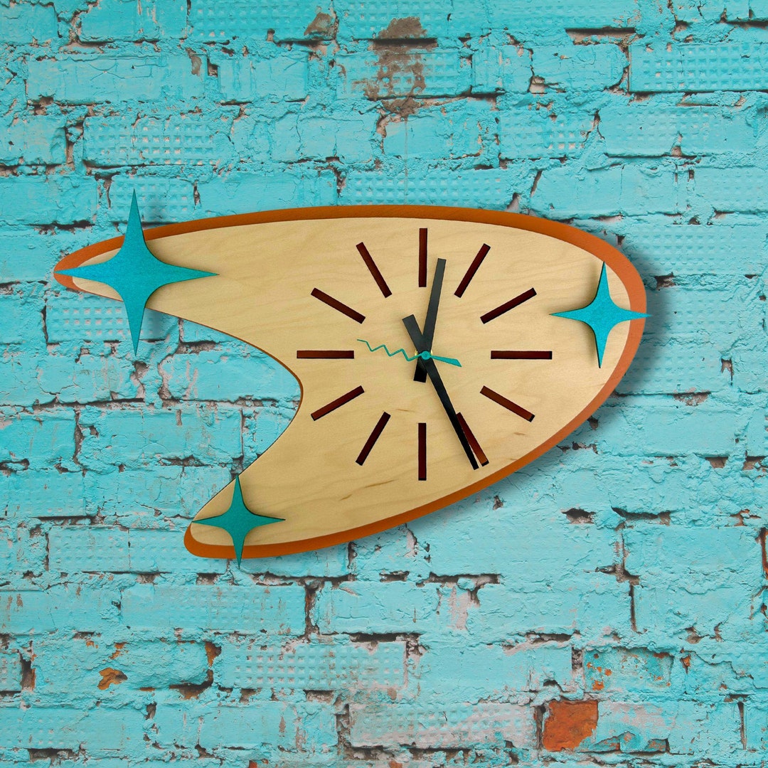 Retro Boomerang Wall Clock, Mid Century Modern Decor, Atomic Era Gift ...