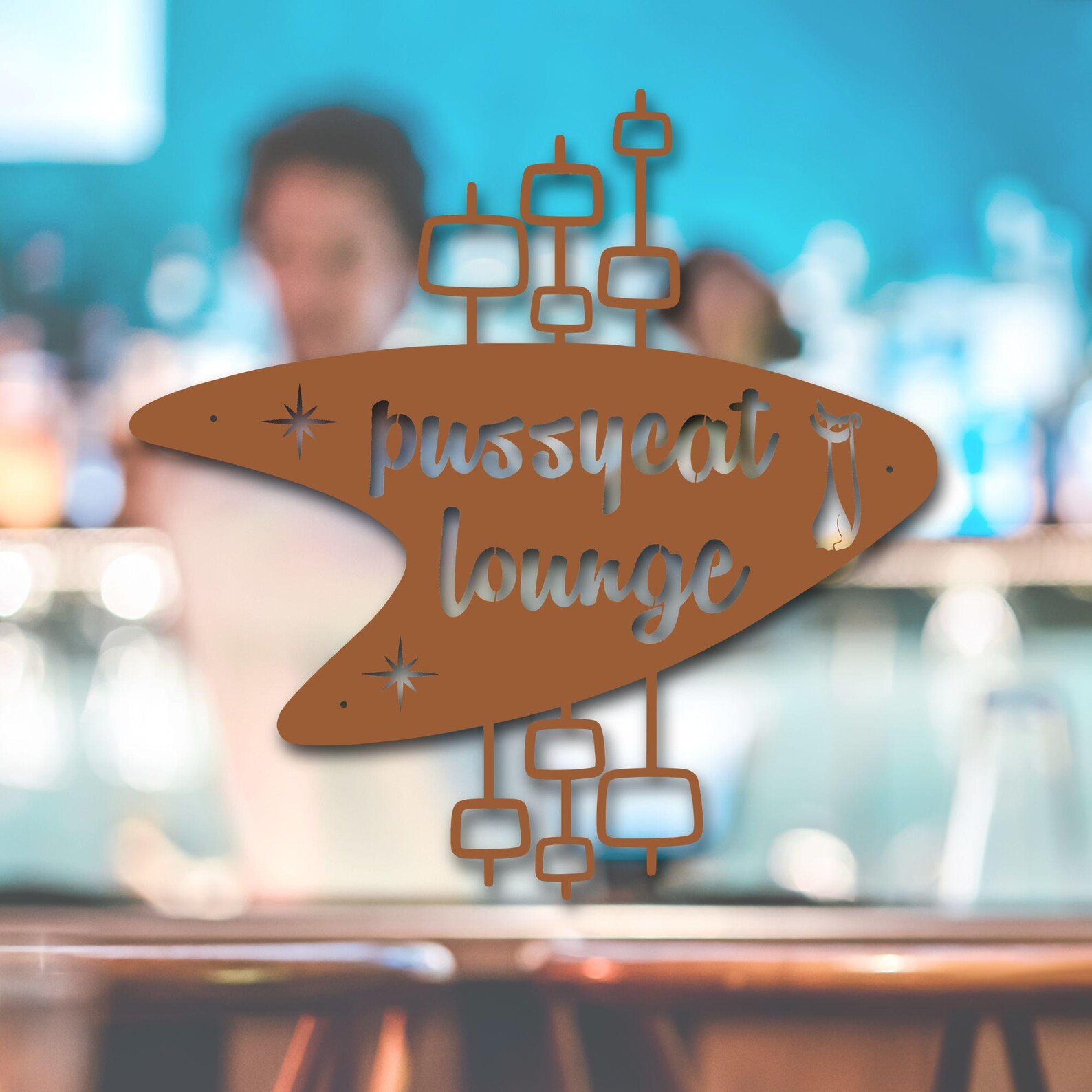 Atomic Cat Martini Bar Sign, Mid Century Modern Decor, Pussycat Lounge ...