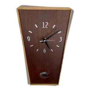 Pendulum Wall Clock in Cedar & Zebra Wood, Silver Accent Wall Hanging ...