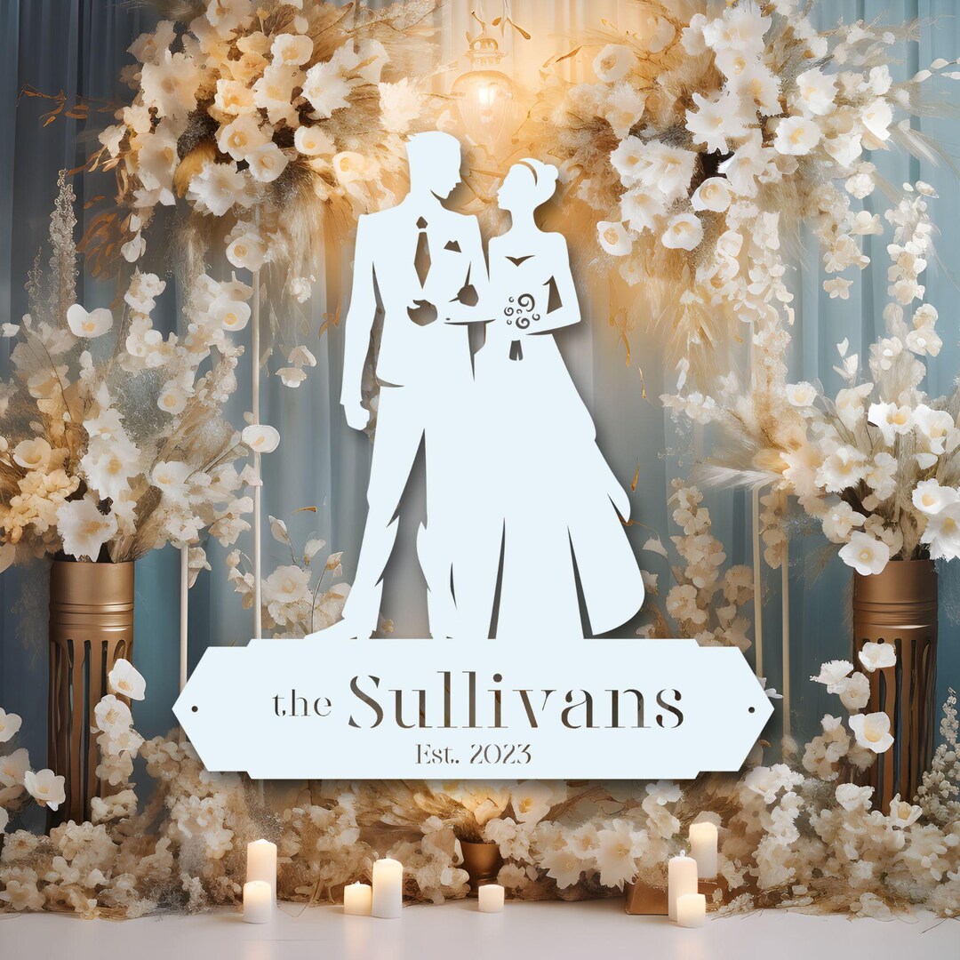 Custom Newlywed Couple Wall Art, Personalized Bride and Groom White ...