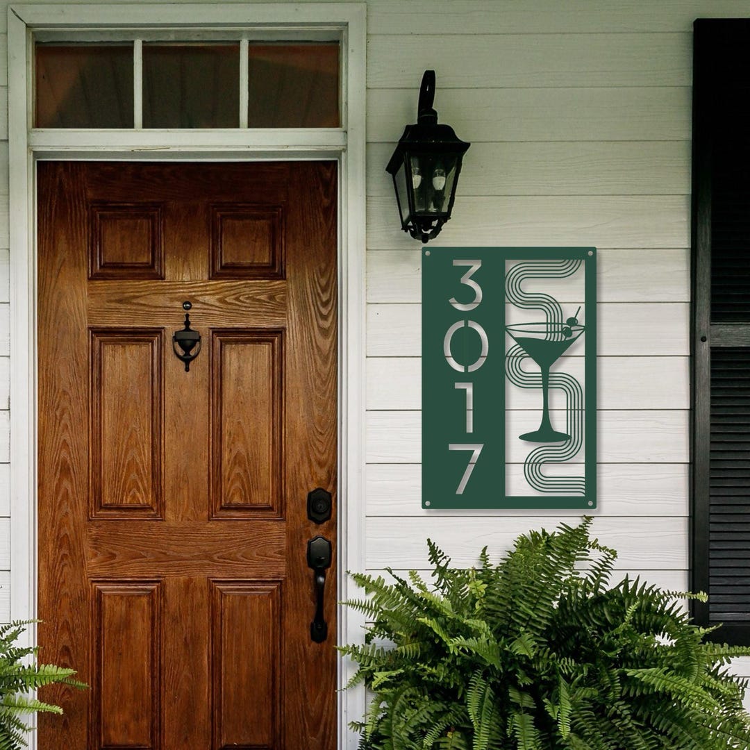 Custom Martini Address Sign, MCM Vertical Numbers Plaque, Mid Century ...