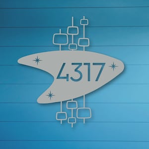 MCM Boomerang Address Sign, Mid Century Modern House Number, Front ...