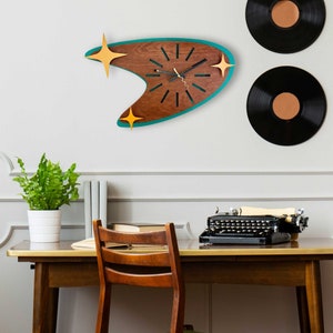 Retro Boomerang Wall Clock, Mid Century Modern 50s Kitchen Decor ...