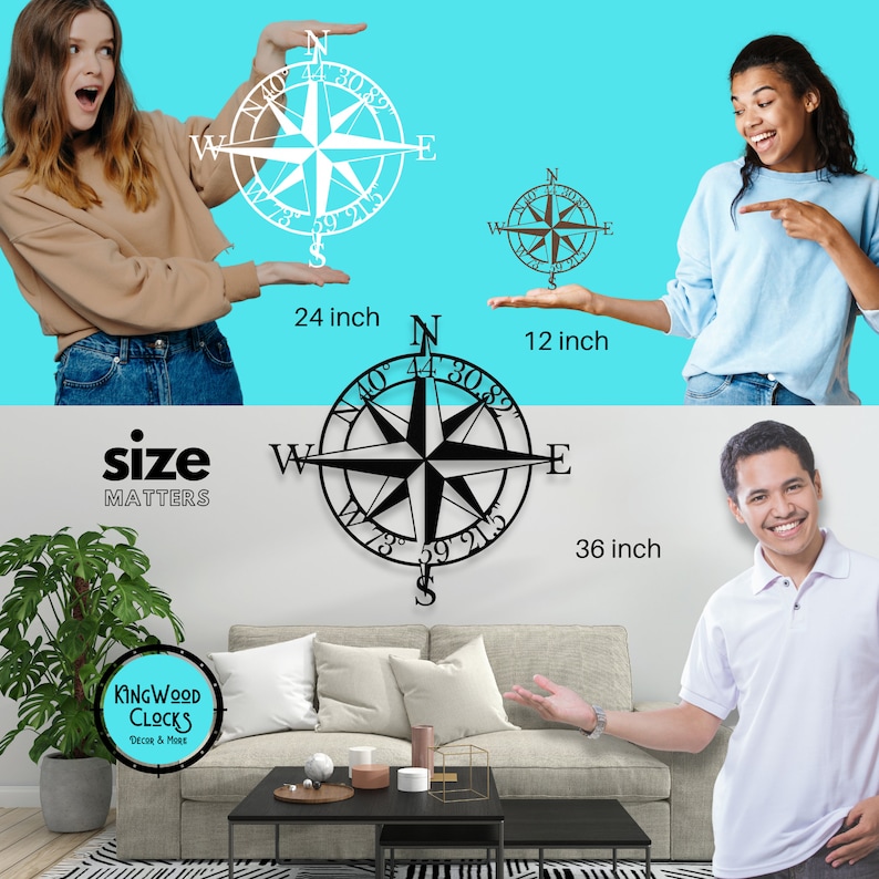 Personalized Compass Rose Wall Art W/ Custom GPS Coordinates, Nautical ...