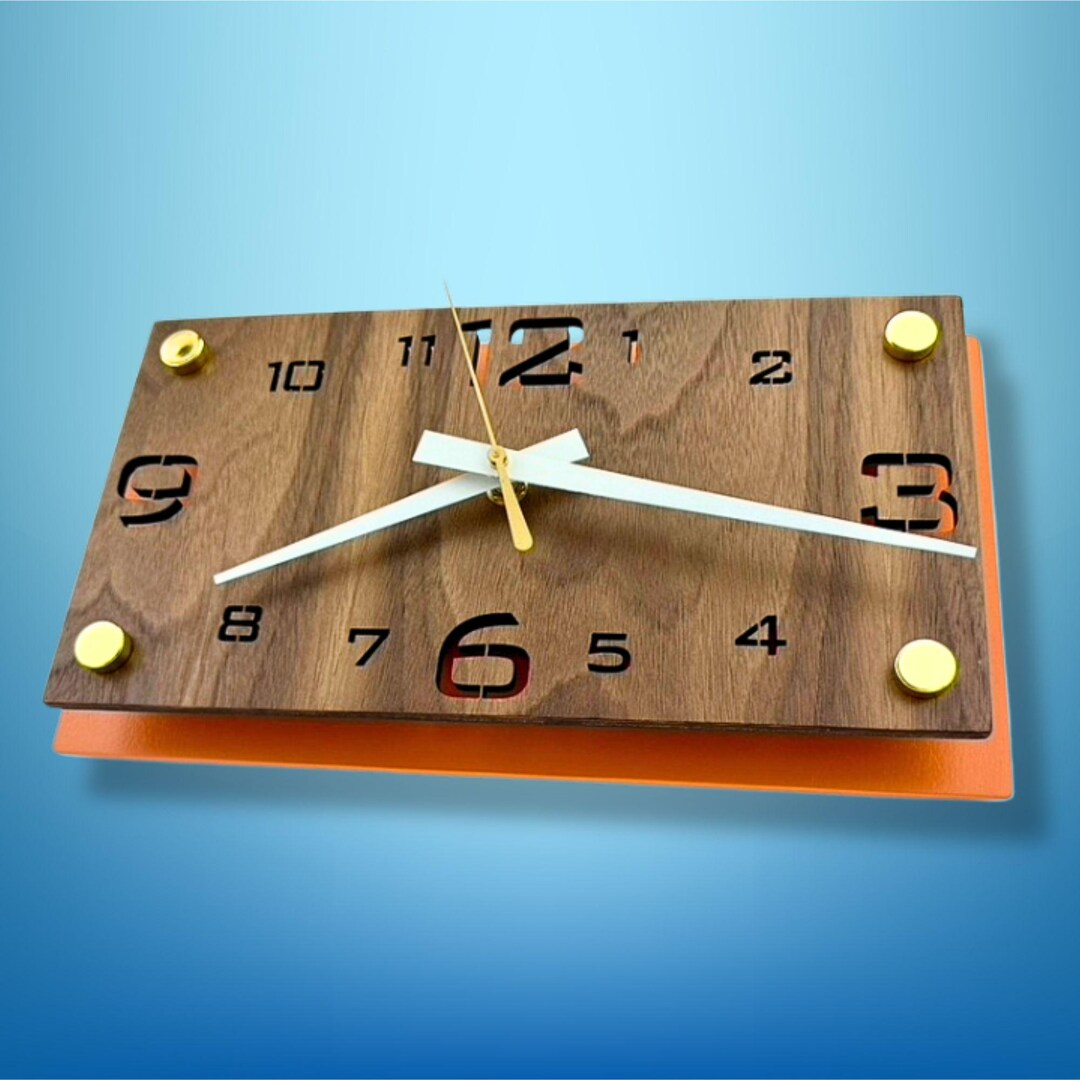 Walnut Wood Wall Clock, Retro Brass Decor Style, Mid Century Modern ...