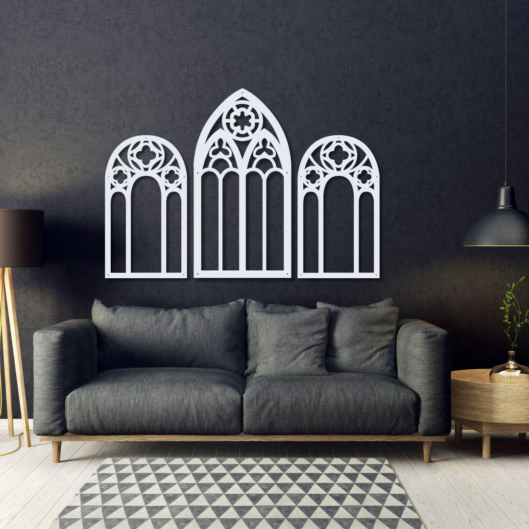 Ornamental Window Metal Wall Art, Architectural Design, Arched French ...