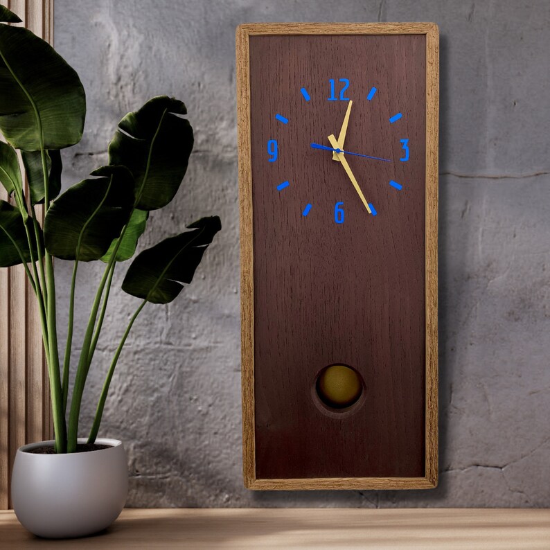 Kingwood Cedar Pendulum Clock in Gold & Blue - Etsy