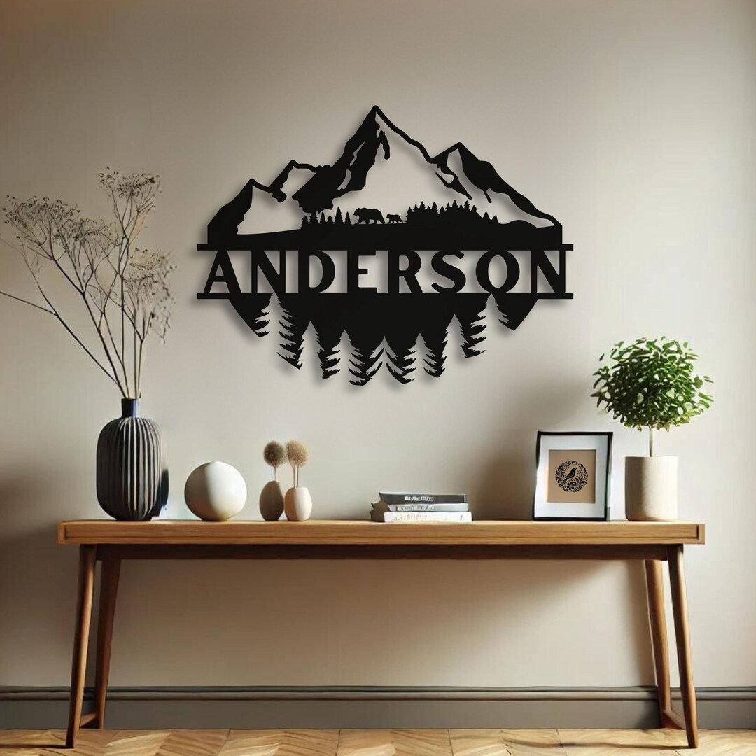 Personalized Last Name Sign, Custom Metal Mountain Scene Plaque, Cute ...
