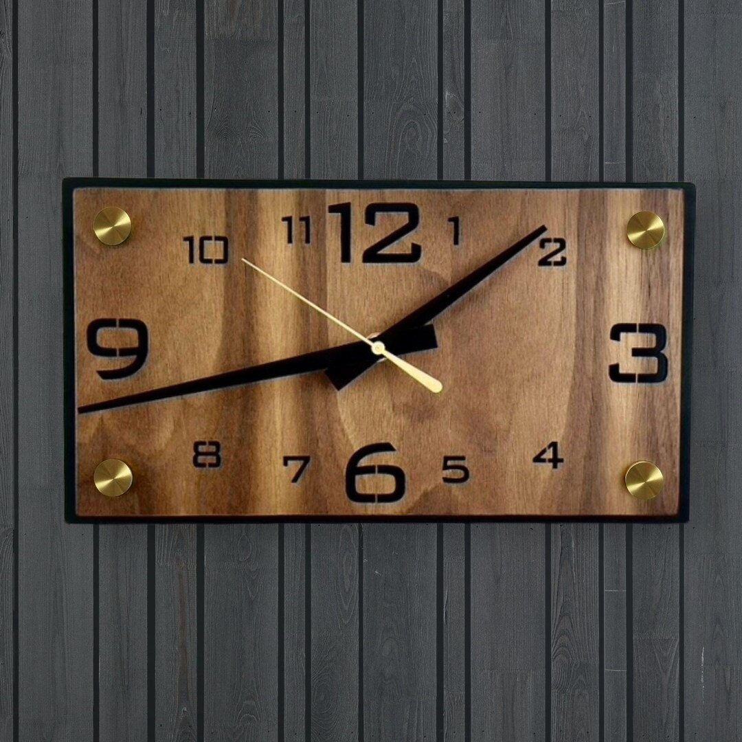 Modern Wood Wall Clock, MCM Style Husband Gift, Retro Brass Decor Style ...