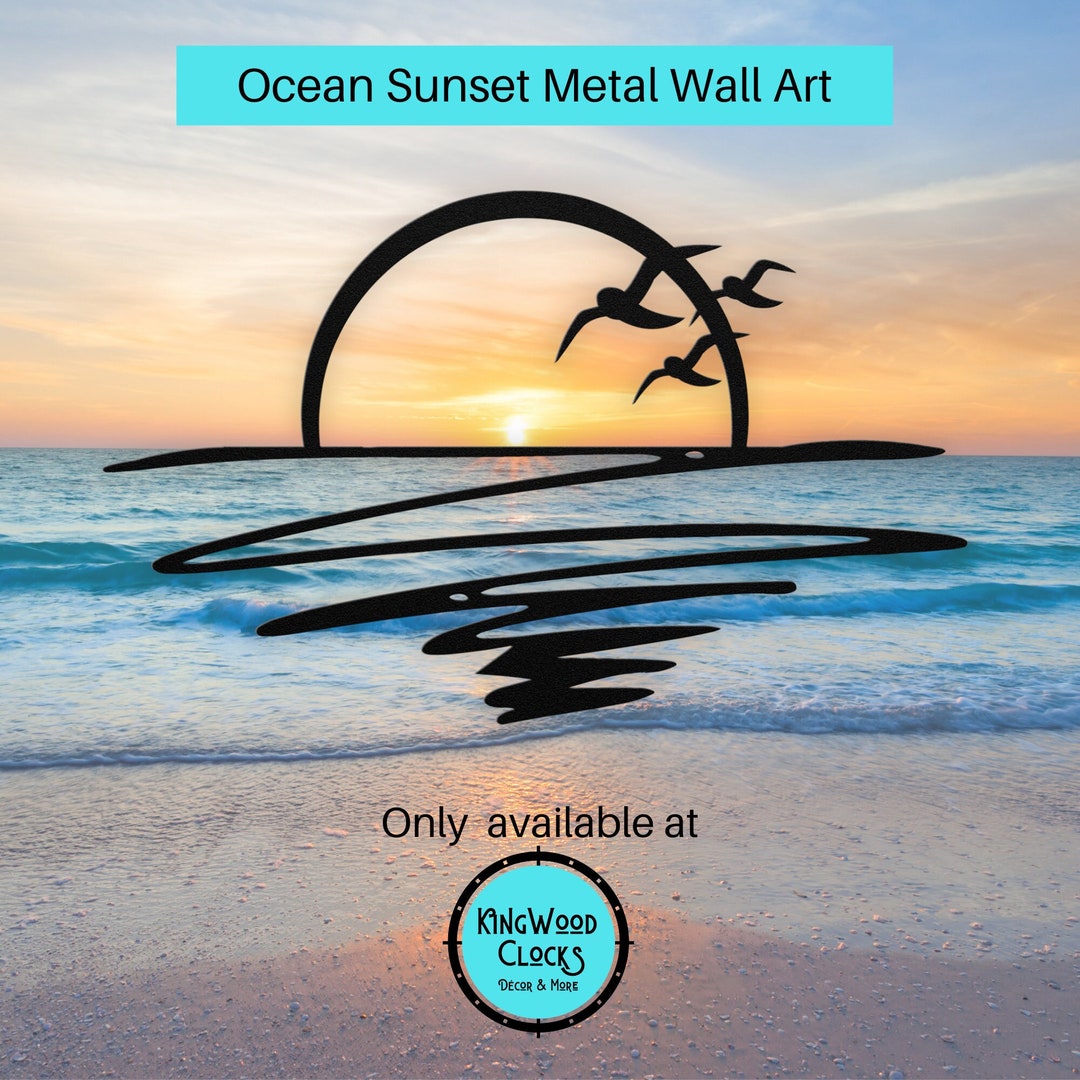 Ocean Sunset on Horizon Metal Wall Art, Beach Home Minimalist Wall ...