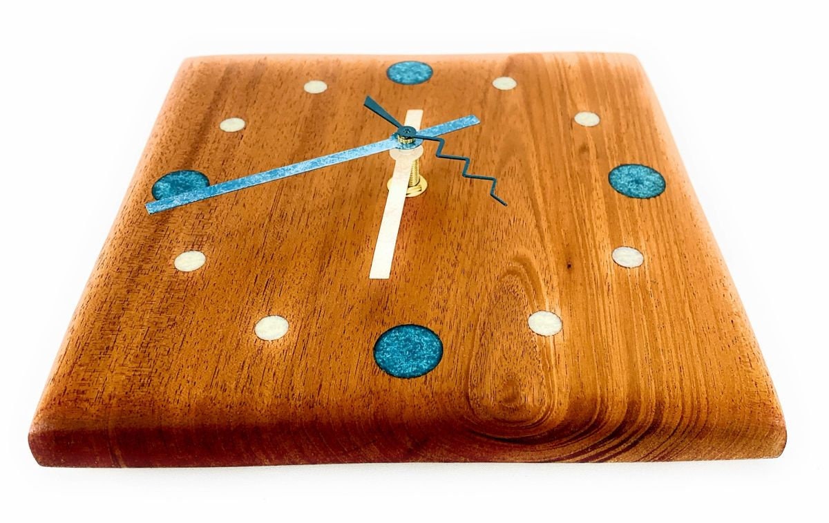 Mahogany Wood Wall Clock w/ Epoxy Inlay Cosmic Blue / Pearl | Etsy
