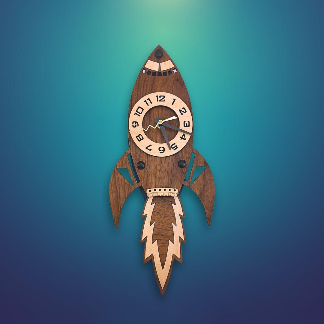 Rocket Pendulum Wall Clock, Astronaut Boy's Space Bedroom Decor, Mid ...