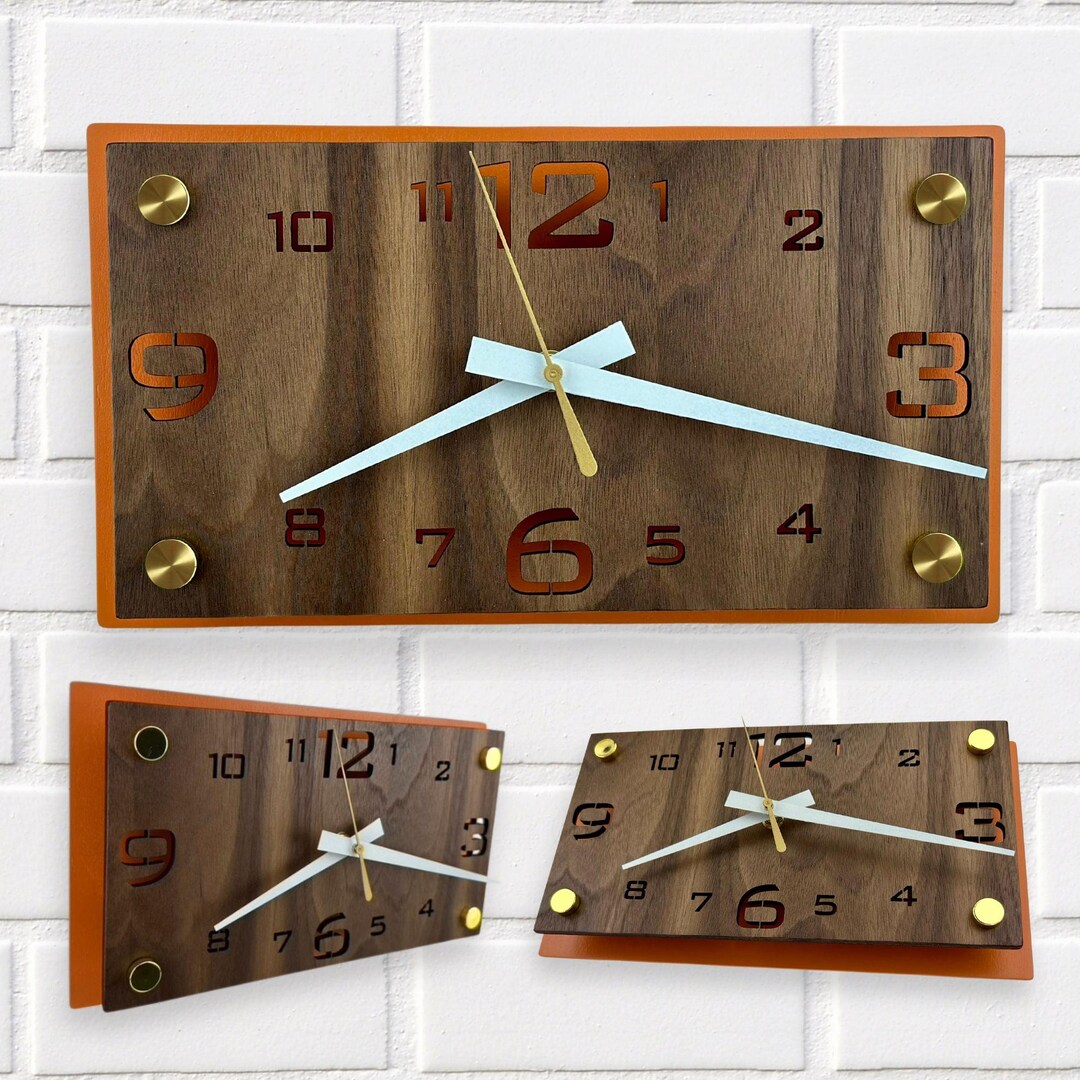 Walnut Wood Wall Clock, Handmade Mid Century Modern Wall Clock, Vintage ...