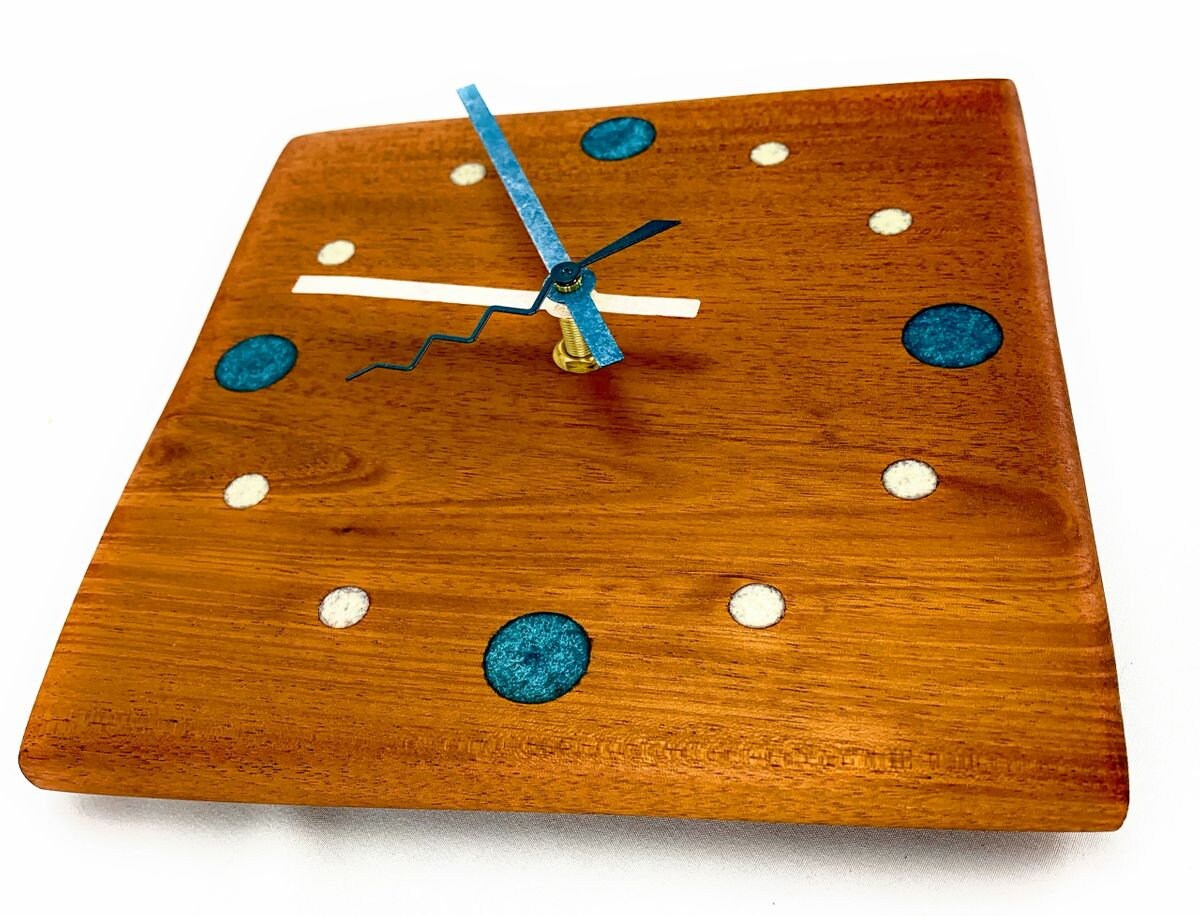 Mahogany Wood Wall Clock w/ Epoxy Inlay Cosmic Blue / Pearl | Etsy